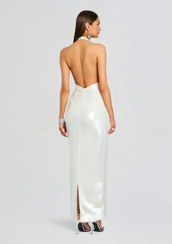 Retrofete Sequin Gown With Halter Neckline