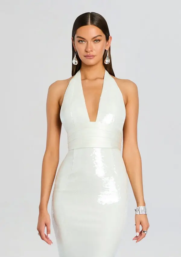 Retrofete Sequin Gown With Halter Neckline