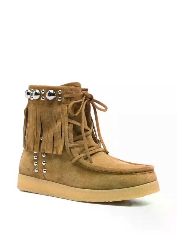 Valentino Garavani Studded Ankle Boots With Fringed Upper - Brown