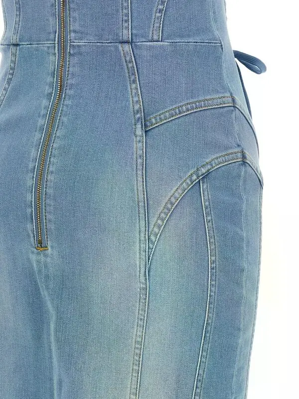 Elisabetta Franchi Stonewashed Denim Midi Dress