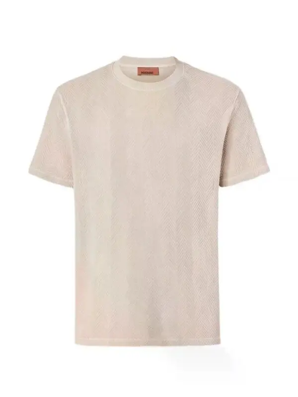 Missoni Crew-neck Cotton And Viscose T-shirt With Tone-on-tone Zigzag Motif - Neutrals