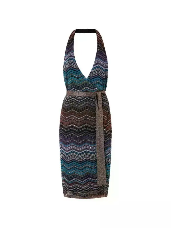Missoni Halterneck Chevron-pattern Midi Dress - Blue