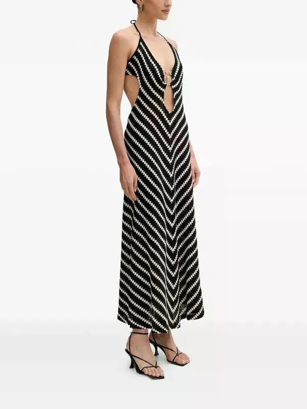 Bardot Ring-detail Striped Midi Dress