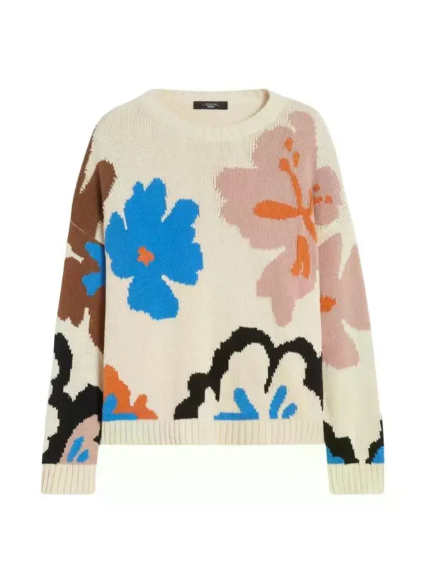 Max Mara Floral Print Crew-neck Sweater - Neutrals