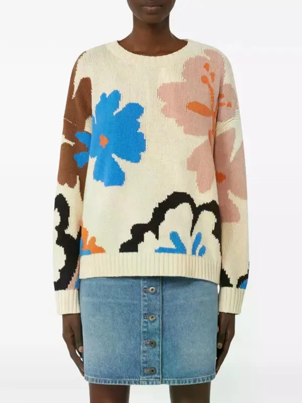 Max Mara Floral-print Sweater - Neutrals