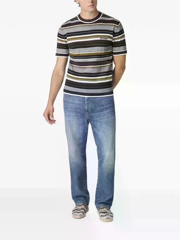 Missoni Striped Crew-neck Cotton T-shirt With Embroidered Logo Lettering