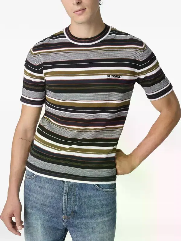 Missoni Striped Crew-neck Cotton T-shirt With Embroidered Logo Lettering
