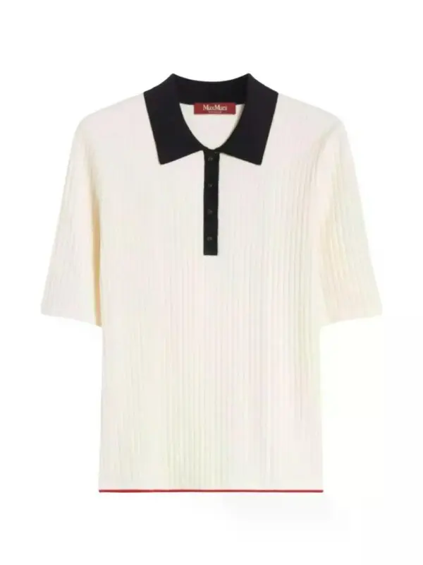 Max Mara Button Ribbed Polo Top - Neutrals
