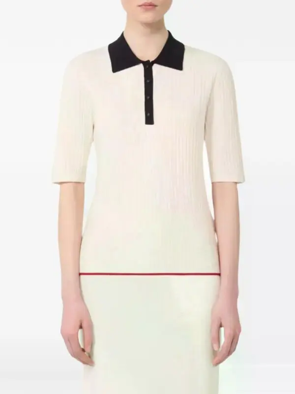 Max Mara Button Ribbed Polo Top - Neutrals