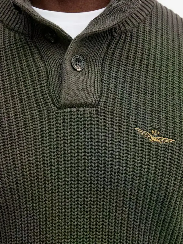 AERONAUTICA MILITARE Buttoned Ribbed Knitted Sweater