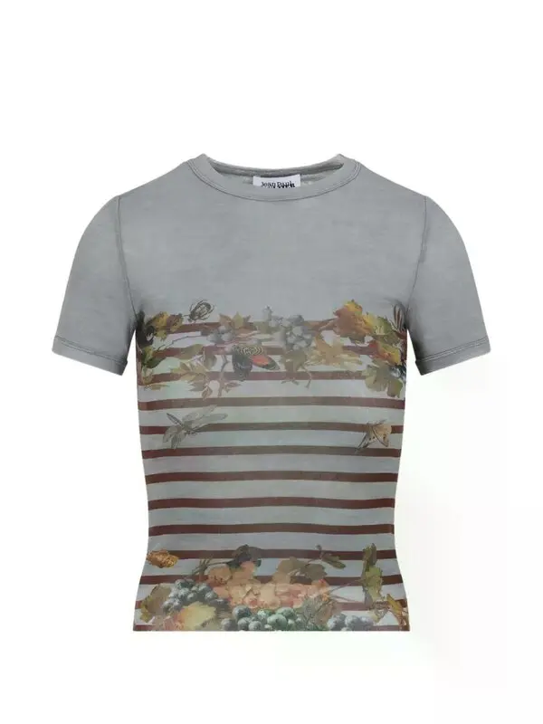 JEAN PAUL GAULTIER Striped Floral-print T-shirt - Grey