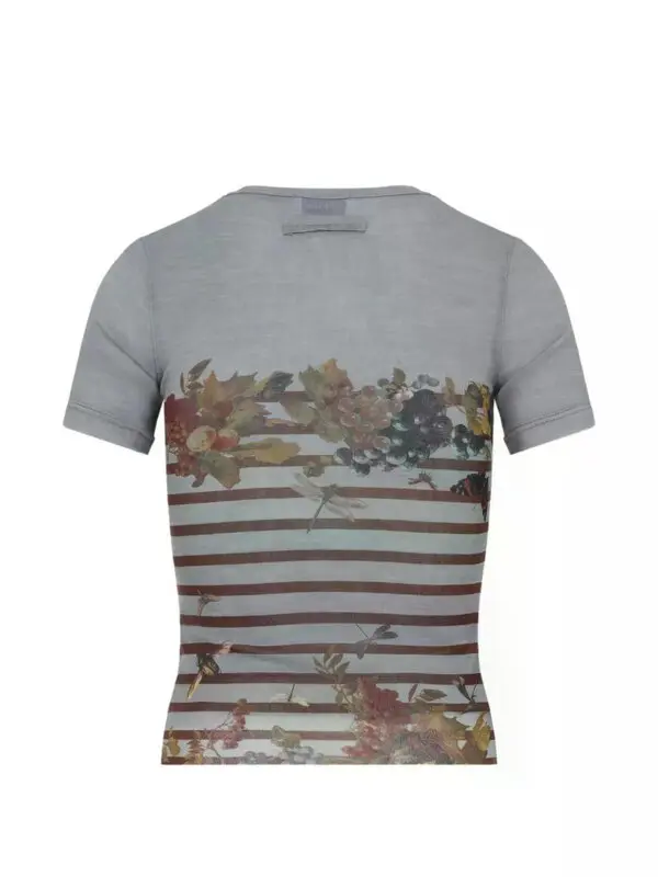 JEAN PAUL GAULTIER Striped Floral-print T-shirt - Grey
