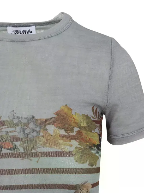 JEAN PAUL GAULTIER Striped Floral-print T-shirt - Grey