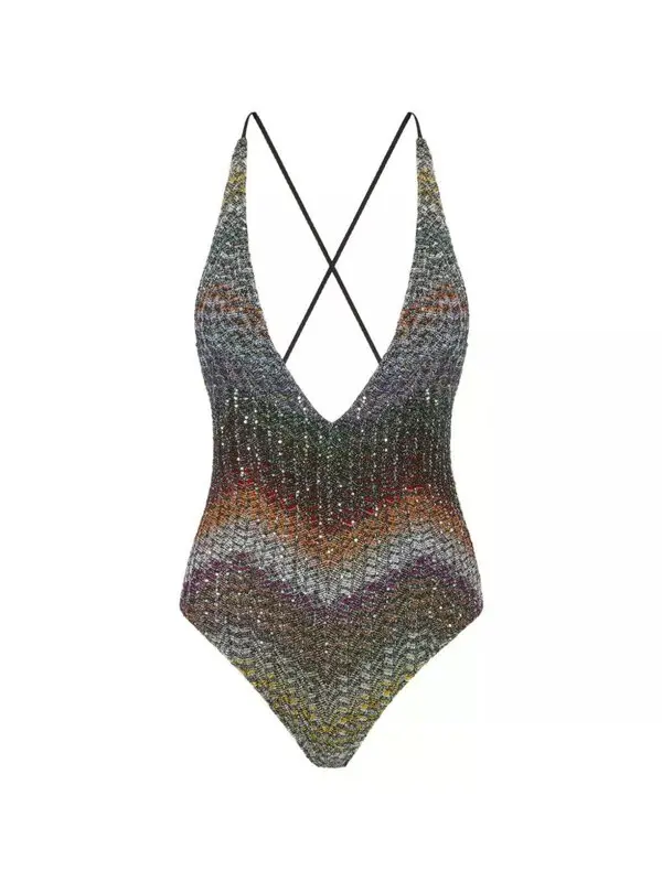 Missoni V-neck Zigzag Swimsuit - Black