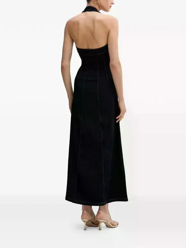 Bardot Halter-neck Denim Midi Dress