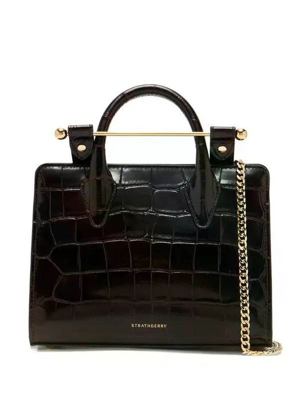 Strathberry Croc-embossed Chain Tote - Brown