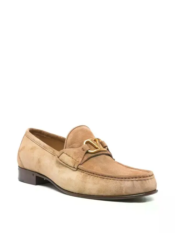 Valentino Garavani Logo-plaque Suede Loafers - Neutrals