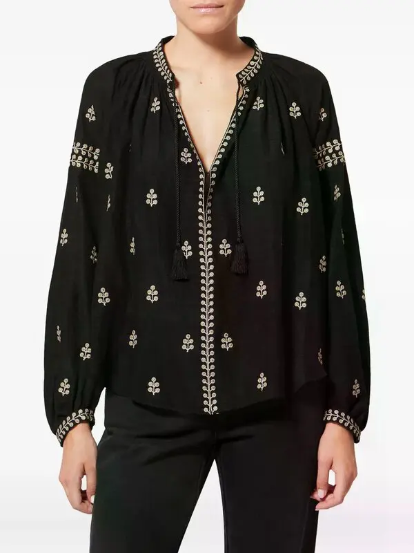 Isabel Marant Rodis Embroidered Tassel Top - Black