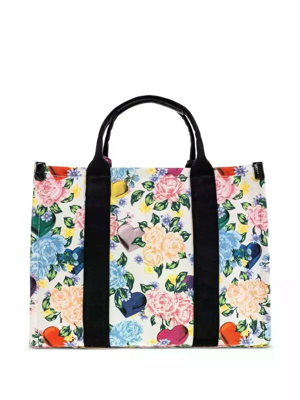 Kurt Geiger Floral Printed Tote Bag With Heart Charm - Neutrals