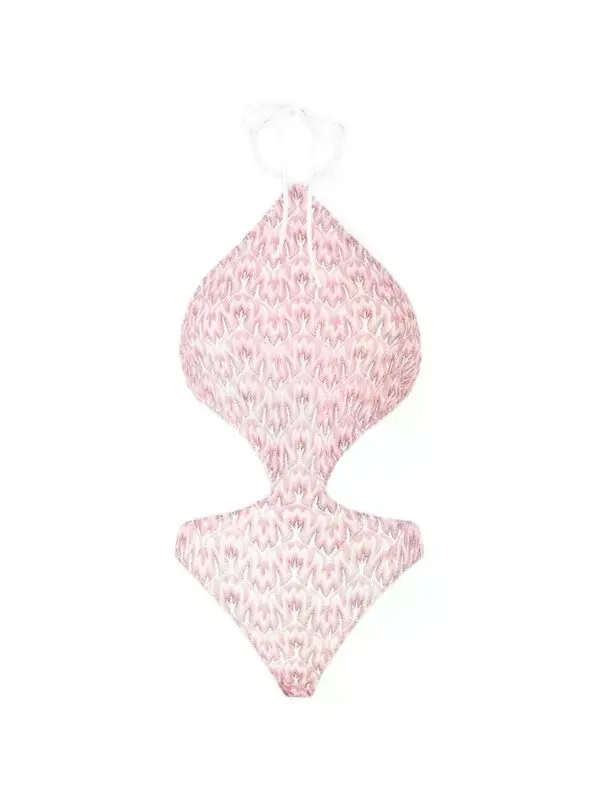 Missoni Halterneck Lamé Viscose Trikini With Foliage Motif - Pink