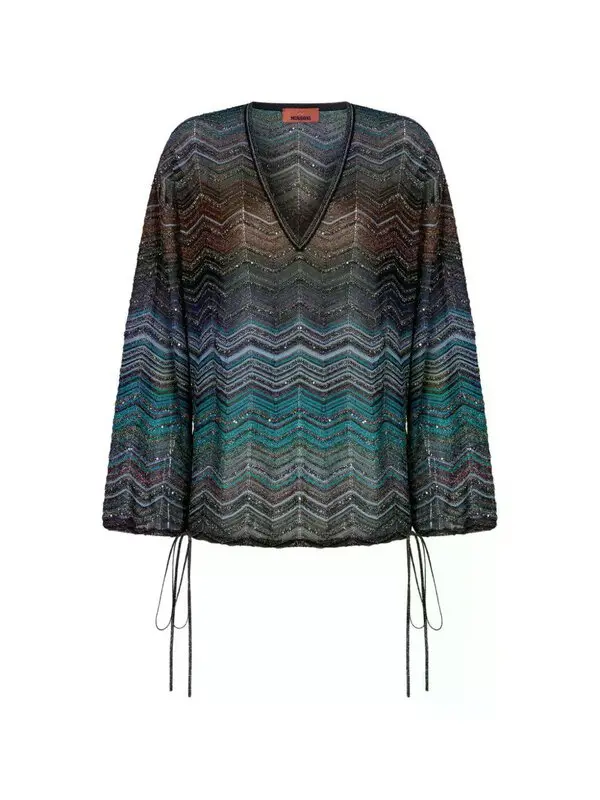 Missoni Chevron-pattern Tie-detail Blouse - Brown