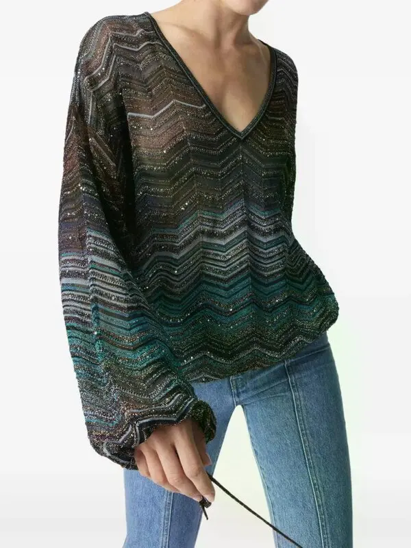 Missoni Chevron-pattern Tie-detail Blouse