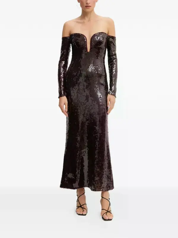 Bardot Sequin-embellished Off-shoulder Midi Dress
