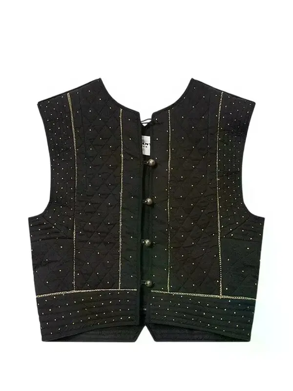 MARANT ETOILE Volana Quilted Studded Top - Black
