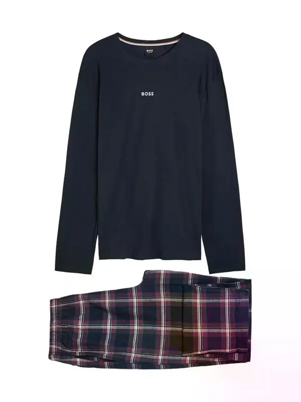 BOSS Long-sleeve Plaid Pyjama Set - Blue