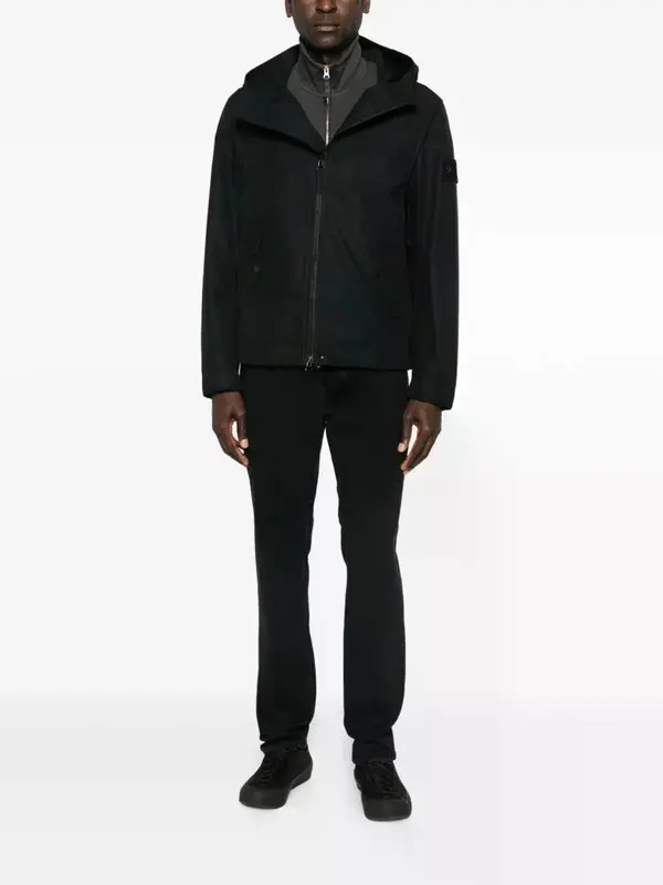 Stone Island Zip-up Hooded Jacket - Black