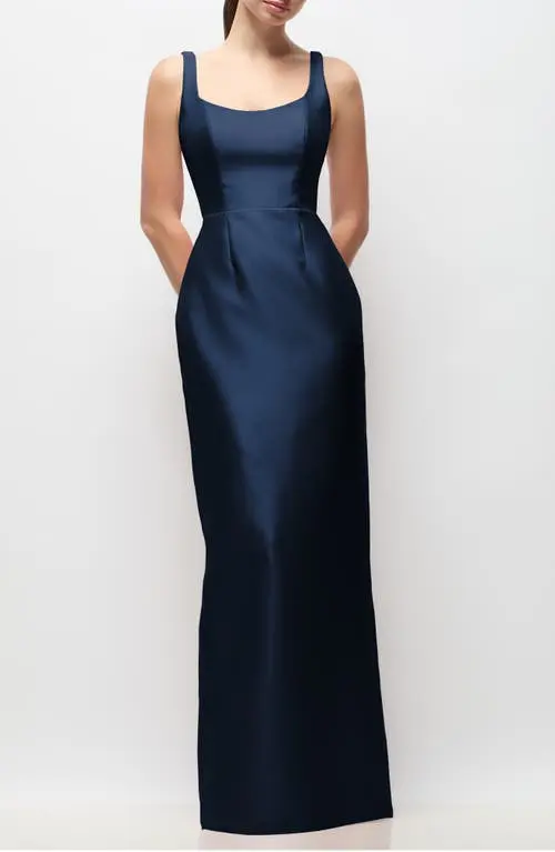 Alfred Sung Julian Satin Twill Gown - Midnight