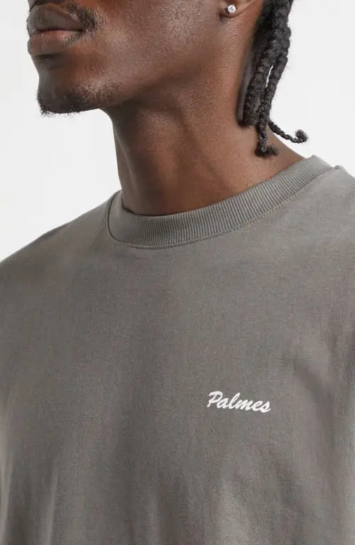 PALMES Pigment Dyed Logo Graphic T-shirt - Charcoal