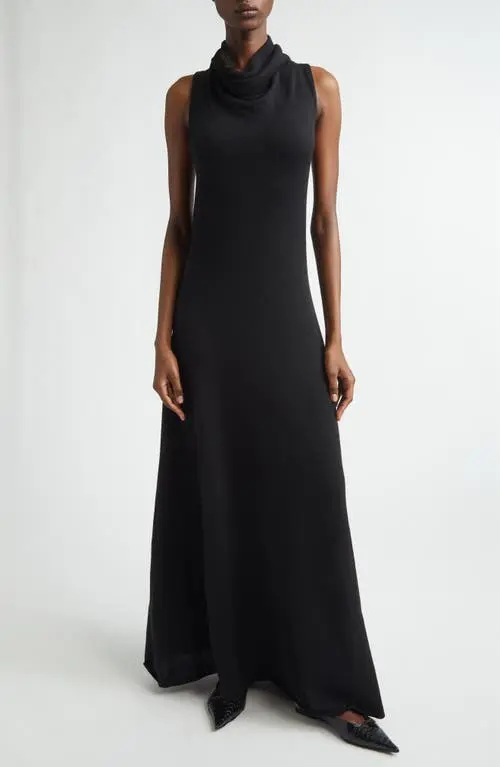 TOM FORD Cowl Neck Wool Blend Piqué Knit Dress - Black