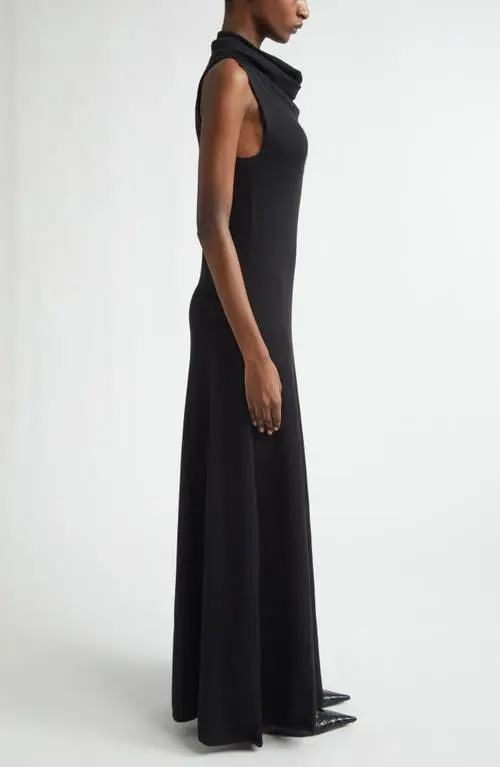 TOM FORD Cowl Neck Wool Blend Piqué Knit Dress - Black