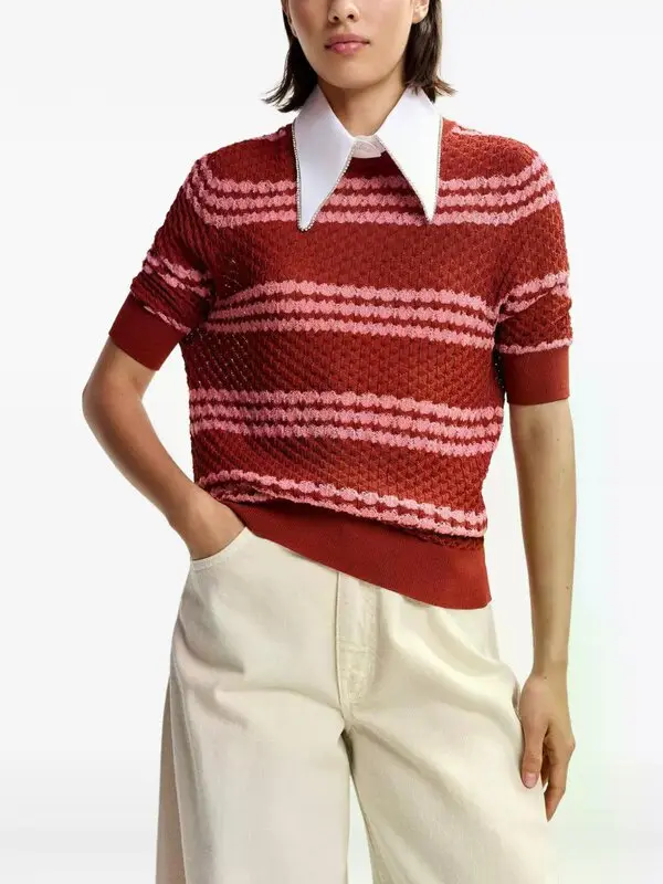 Essentiel Antwerp Striped T-shirt With Embellished Collar
