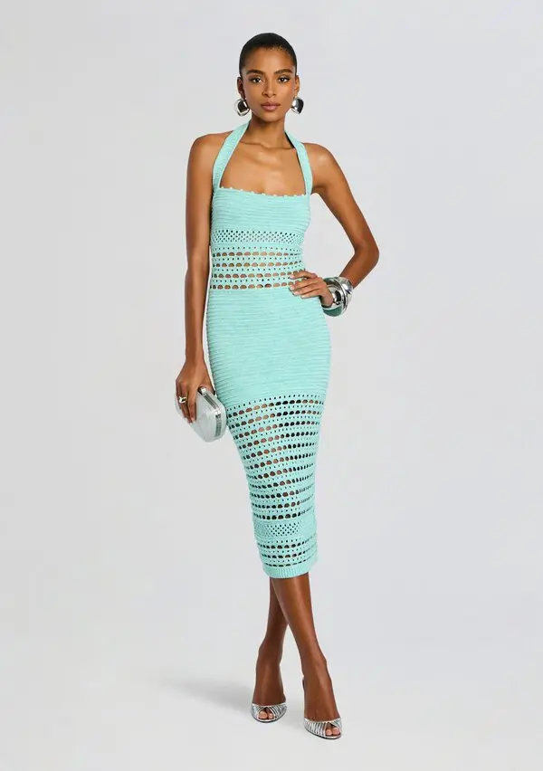 Retrofete Jaycee Crochet Midi Dress - Metallic Seychelles