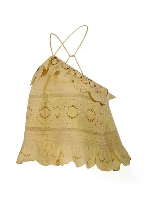 MARANT ETOILE Eyelet & Ruffled Halter Top