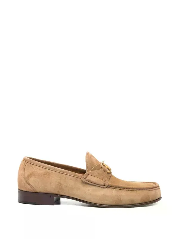 Valentino Garavani Suede Loafers With Logo Plaque - Neutrals