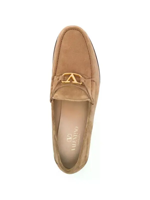 Valentino Garavani Suede Loafers With Logo Plaque - Neutrals