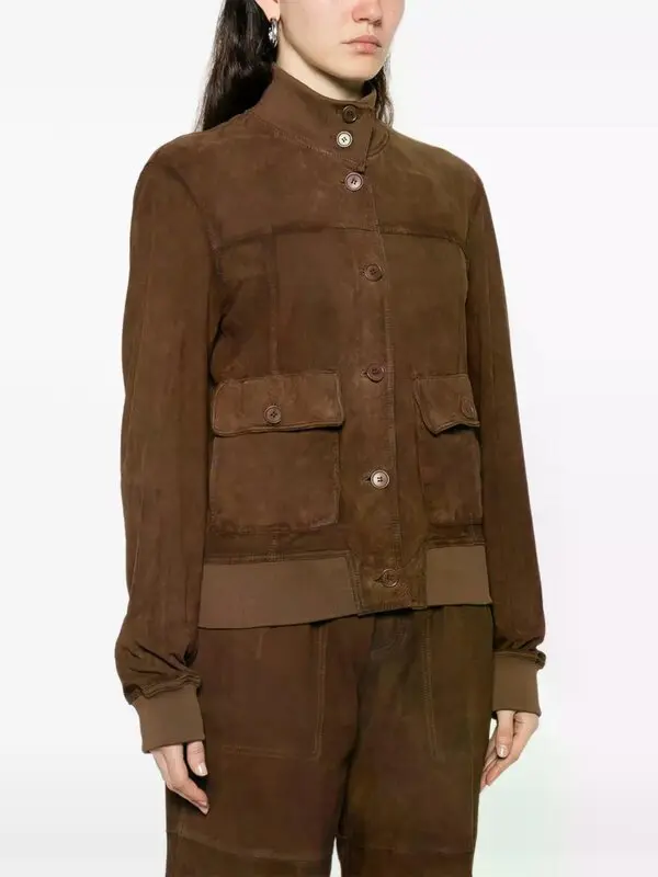 P.a.r.o.s.h Buttoned Suede Jacket - Brown