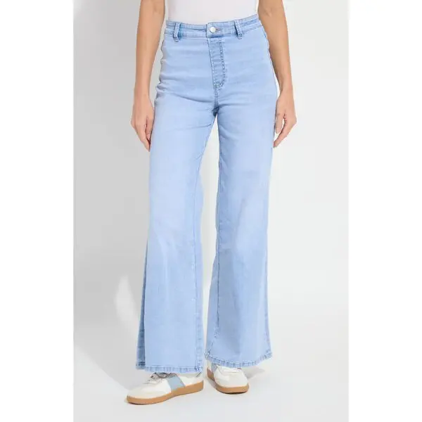 Lyssé Iris Flat Front Wide Leg Jeans - Bleached Blue