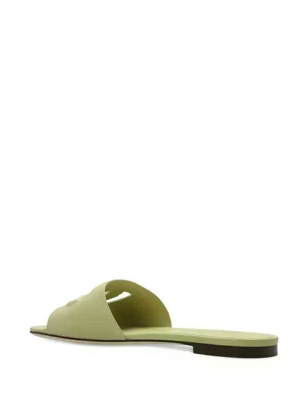Dolce & Gabbana Bianca Logo Detail Calfskin Slides - Green