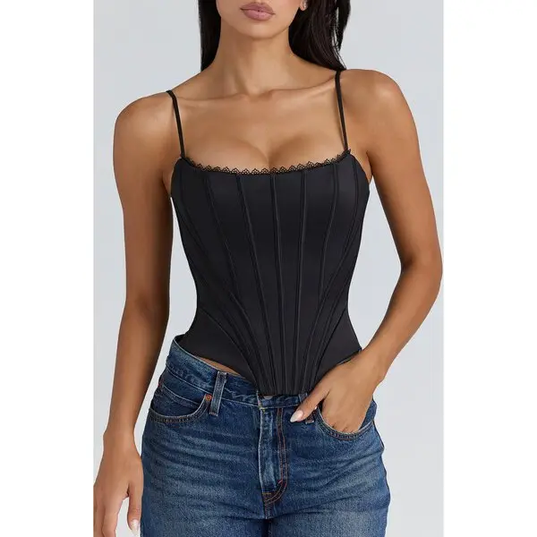 House Of Cb Cadie Satin Corset Top - Black