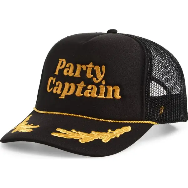 LOCAL BEACH Party Captain Embroidered Trucker Hat - Captain Black/gold