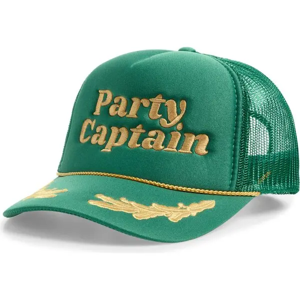 LOCAL BEACH Party Captain Embroidered Trucker Hat - Kelly/gold