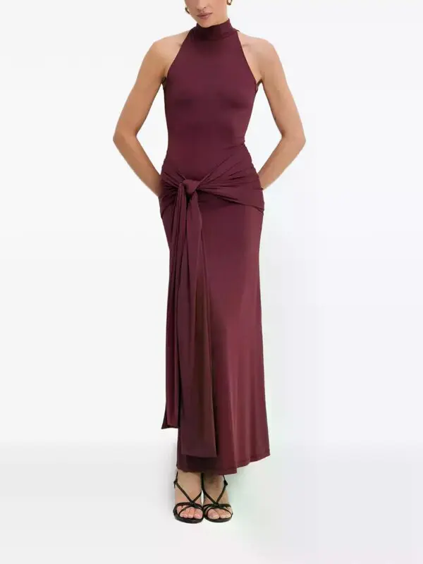 Bardot Knot-detail Maxi Dress - Red