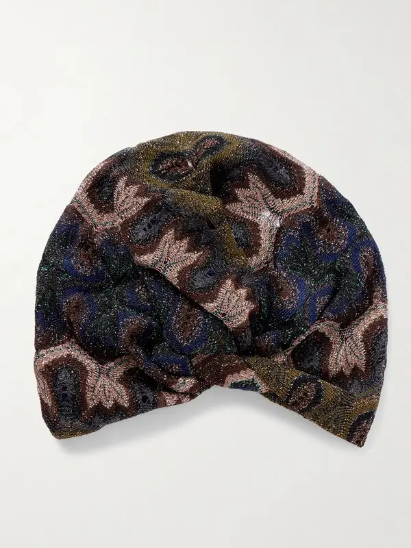 Missoni Metallic Crochet-knit Turban - Brown