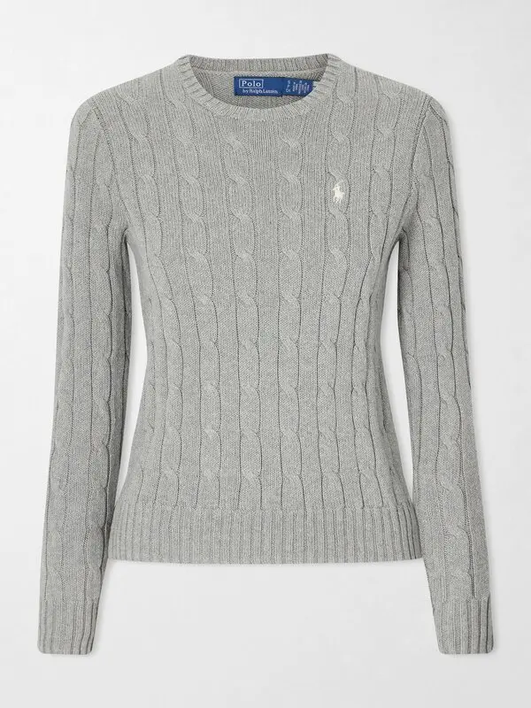 Polo Ralph Lauren Embroidered Cable-knit Cotton Sweater - Gray