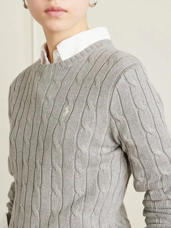 Polo Ralph Lauren Embroidered Cable-knit Cotton Sweater - Gray