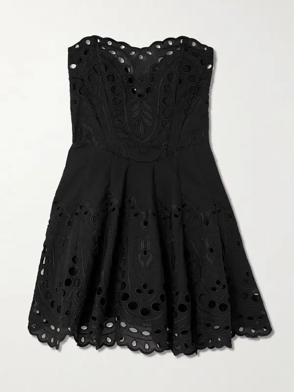 Charo Ruiz Ibiza Bail Broderie Anglaise Cotton-blend Mini Dress - Black